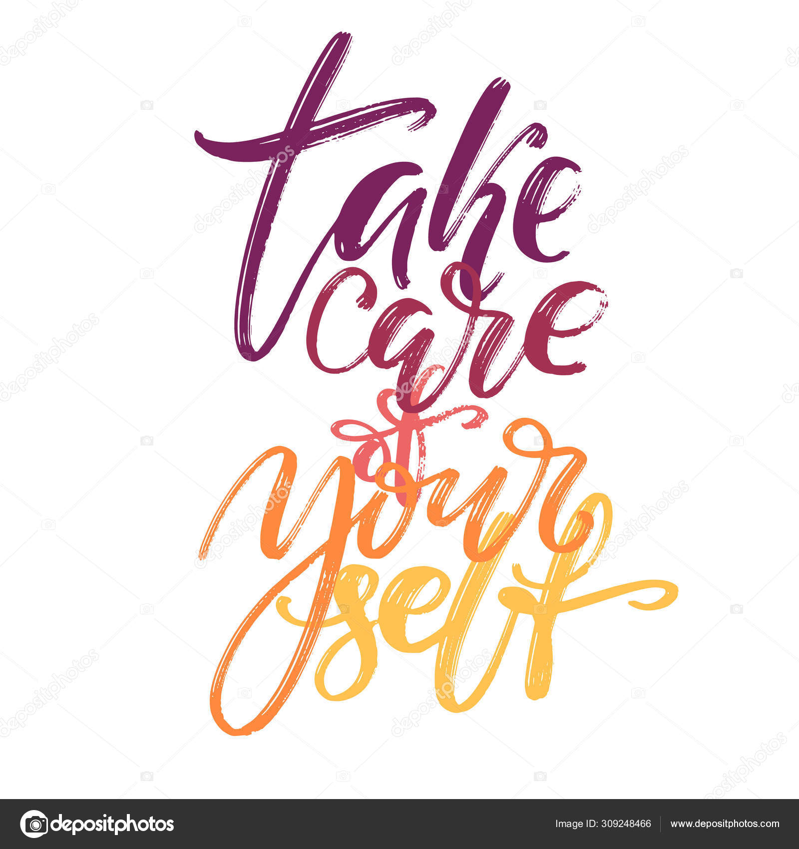 Hand drawn vector lettering. Take care of your self words by hand ...