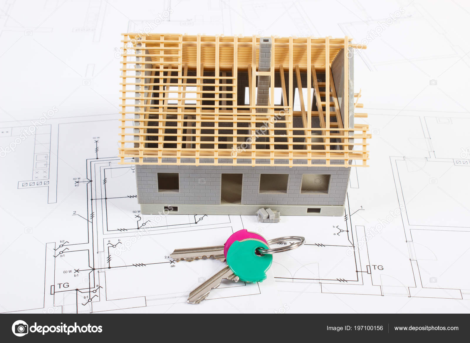 Small House Construction Home Keys Lying Electrical Drawings Project ...