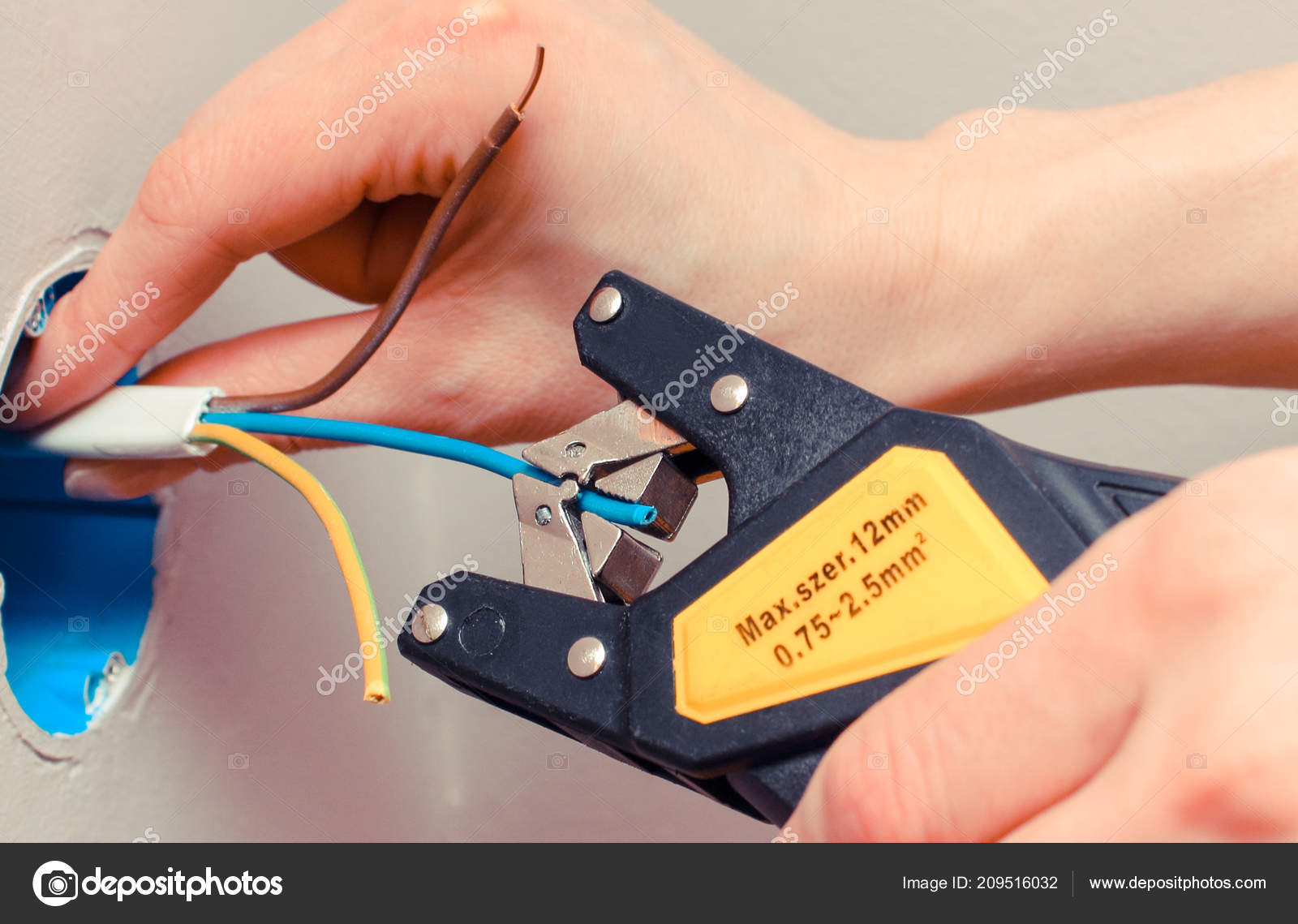 Hand Electrician Using Professional Tools Insulating Electric Wires ...