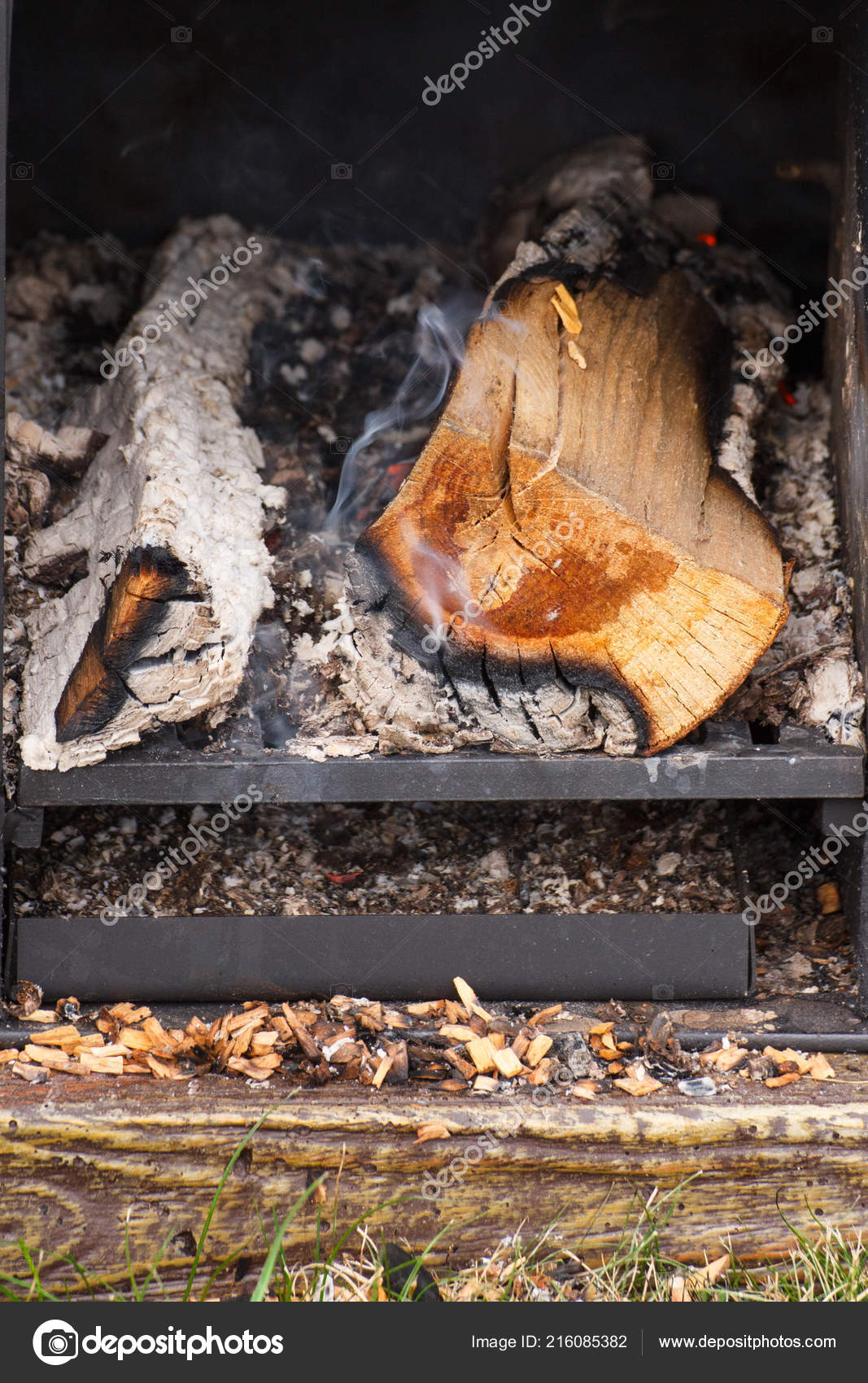 Burning Firewood Carbon Ash Fireplace Smokehouse — Stock Photo ...