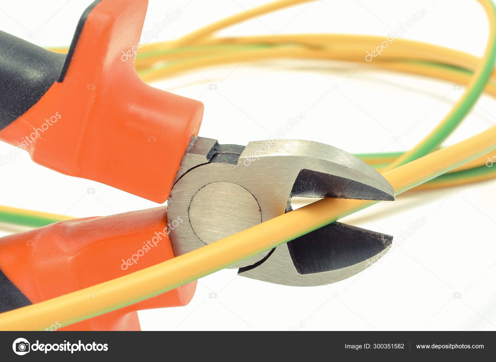Metal pliers and cable on white background. Technology concept — Stock ...