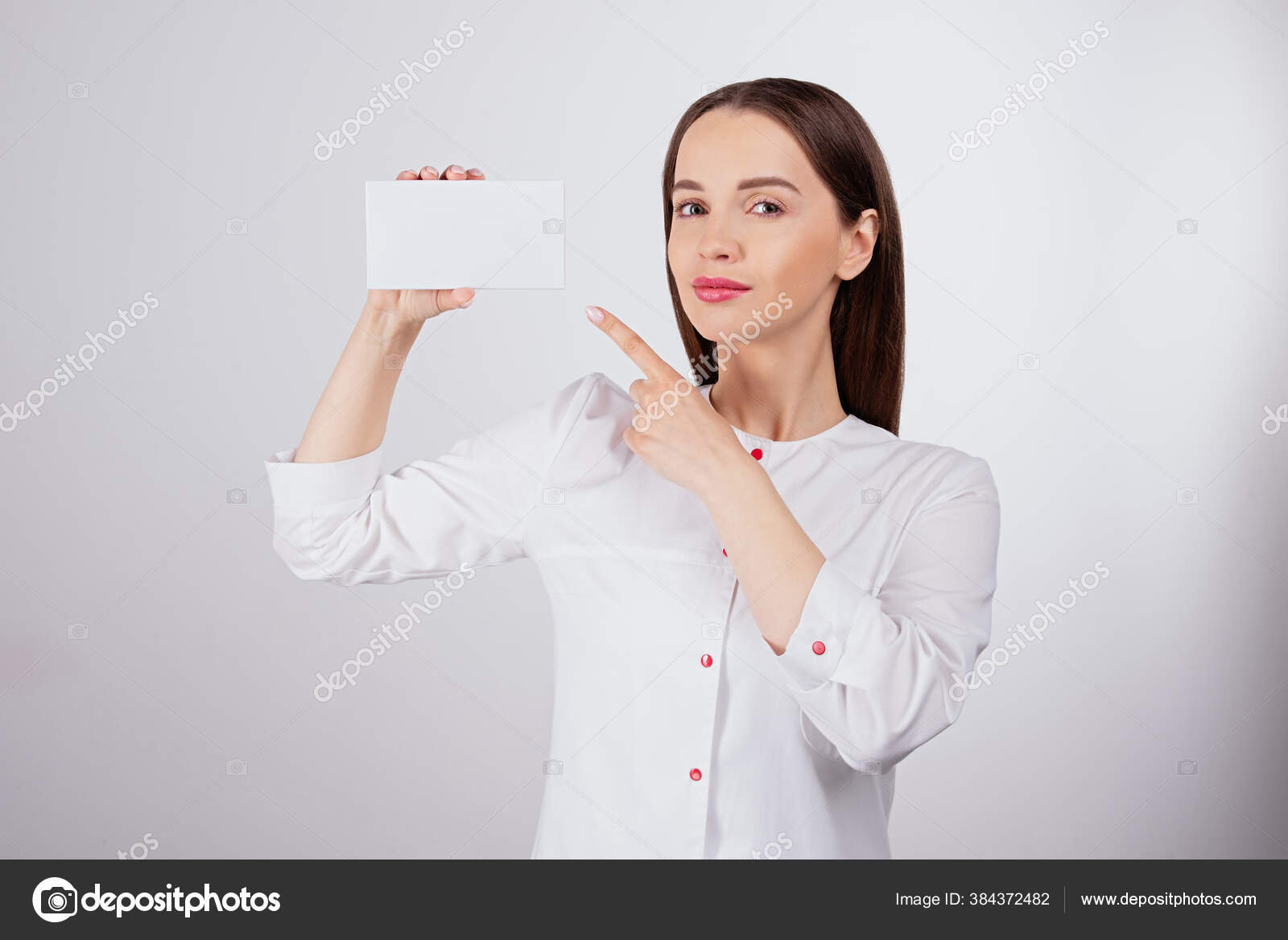 Beautiful Young Girl Natural Make Pretty Face Shows Finger White ...