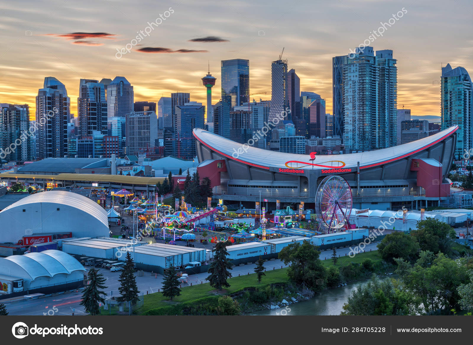 Calgary Canada July 2019 Sunset Calgary Skyline Annual Stampede Event ...