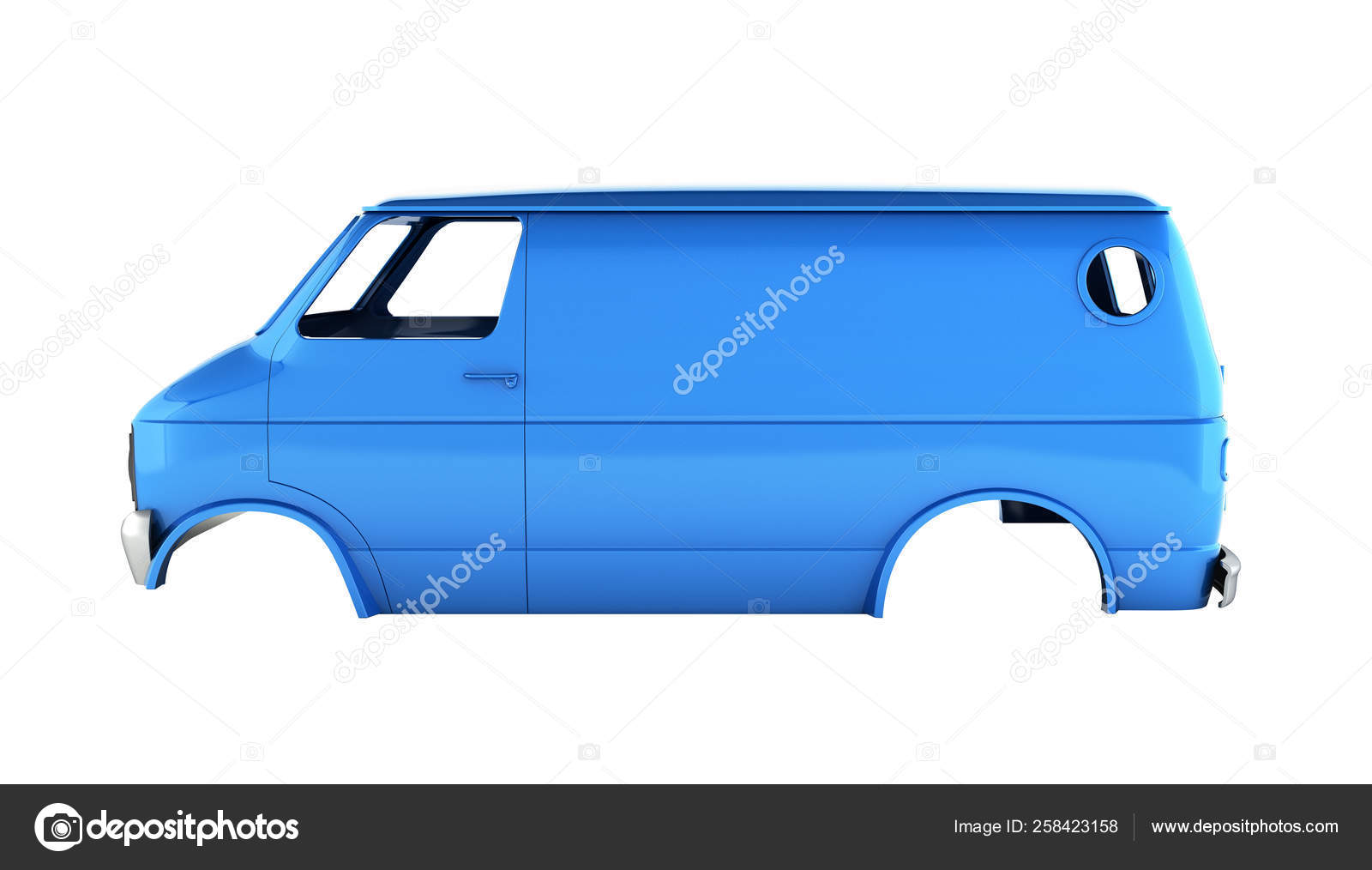 Body van with no wheel isolated on white background 3d side view Stock ...