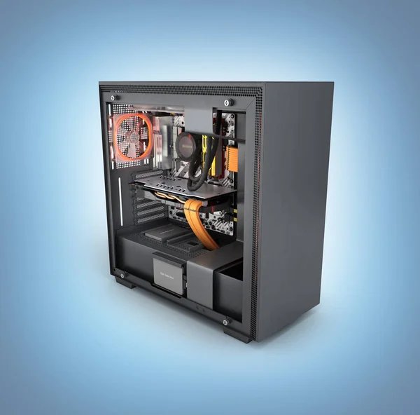 Computadora abierta con efectos de iluminación roja y refrigeración por ...