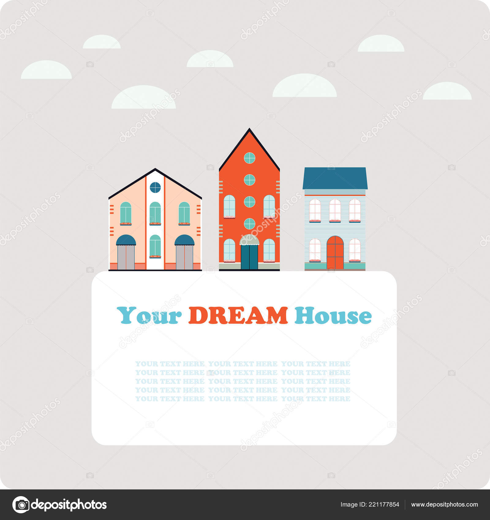 Small Town Background Postcard Banner Design Template House Buildings ...
