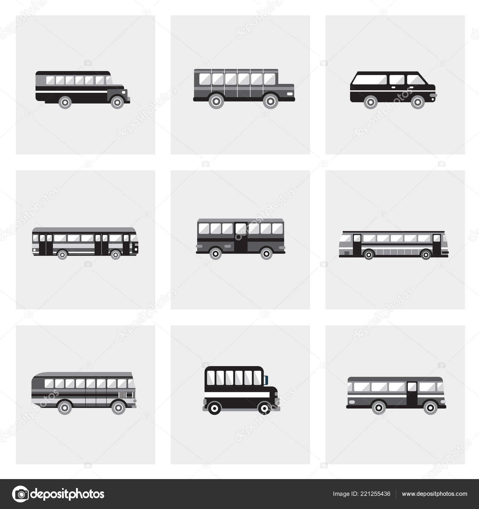 Bus Icons Set Public Transportation Neutral Color Black White ...