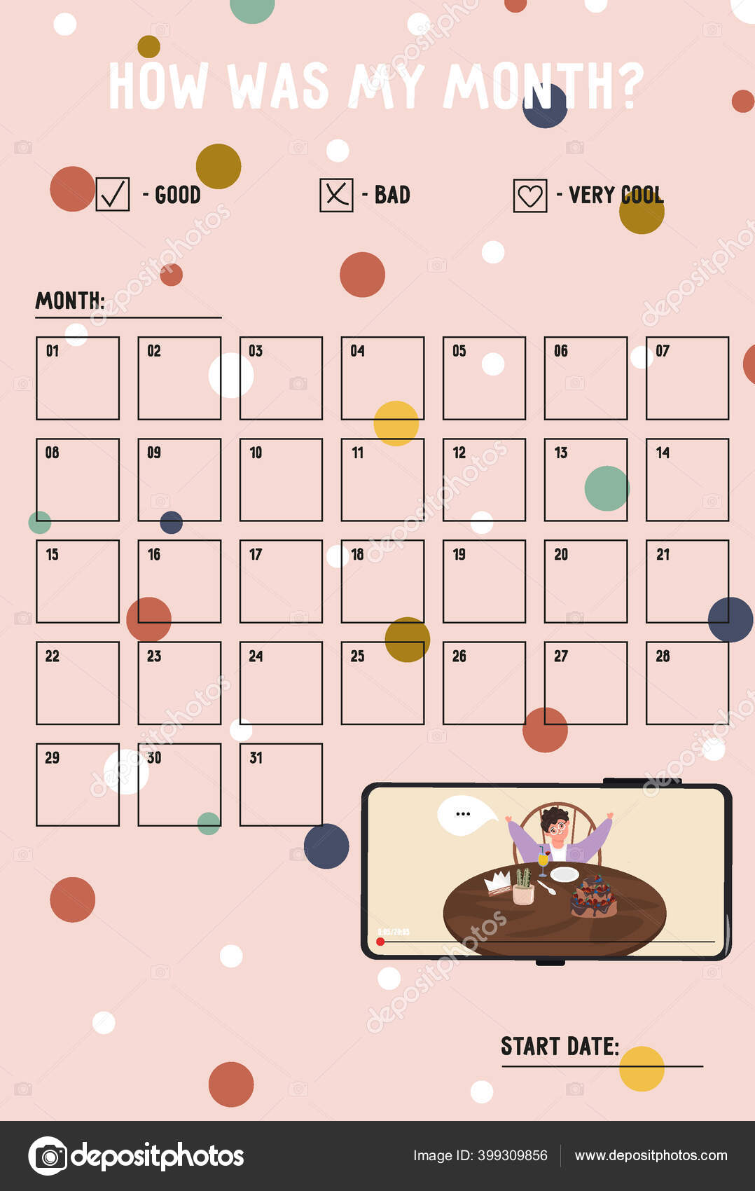 Vector Mood Tracker Month Flat Illustration Mood Tracker Monitor Child ...