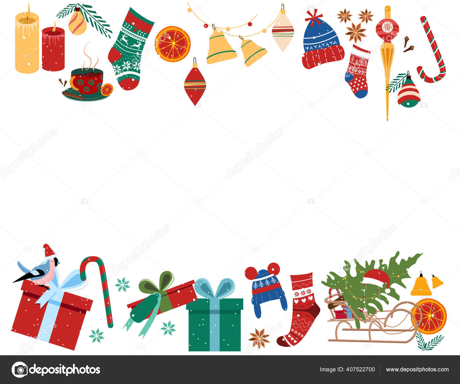 Christmas Frame Set Traditional Symbols Winter Holidays Happy New Year ...