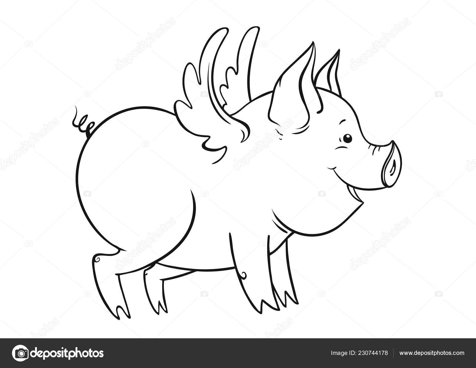 Lindo lechón alado, esbozo vector ilustración Vector de stock ...