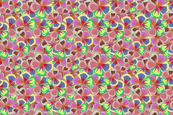 Abstract cute floral print in green, blue and pink colors. Bright ...