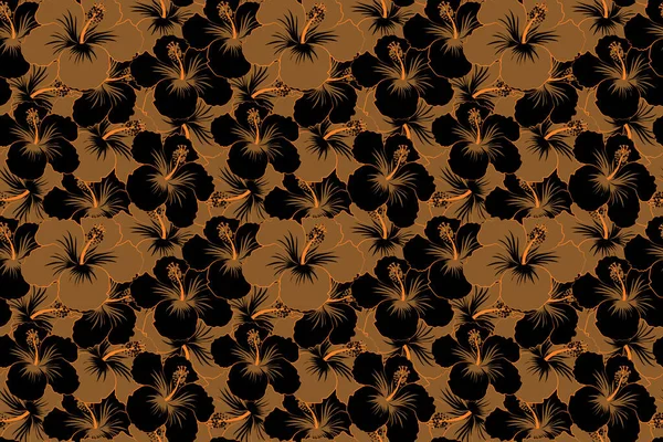 Aloha hawaiian shirt seamless pattern. Black and brown Hibiscus ...