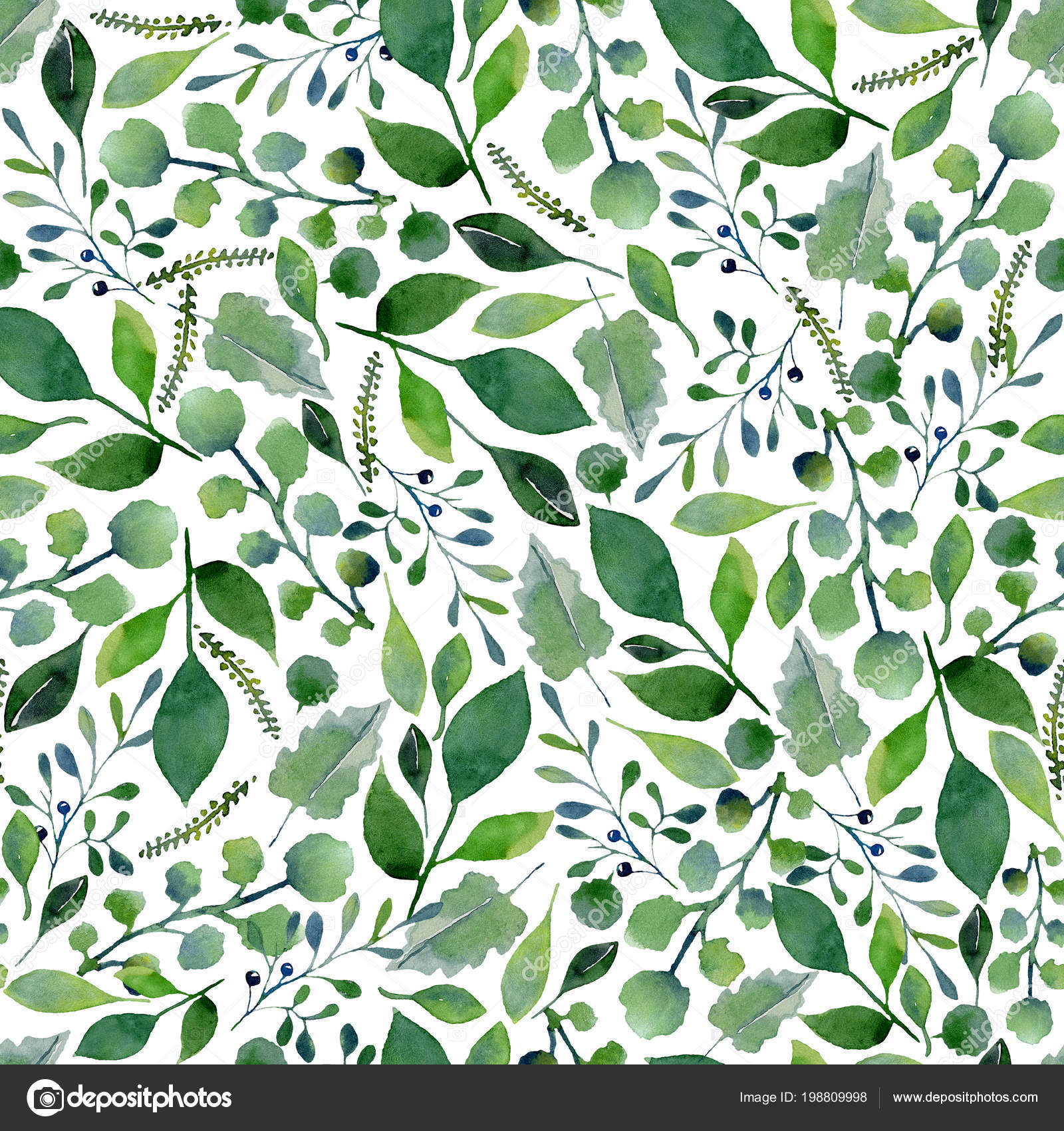 Seamless texture of watercolor greenery. Fresh spring foliage and tree ...