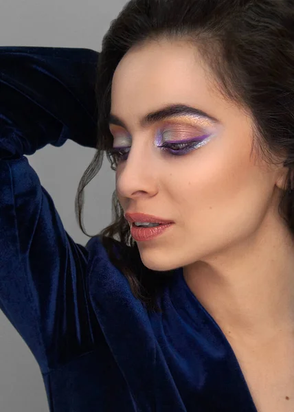 Editorial Evening Makeup. Artistic Indoor photo shooting with grey ...