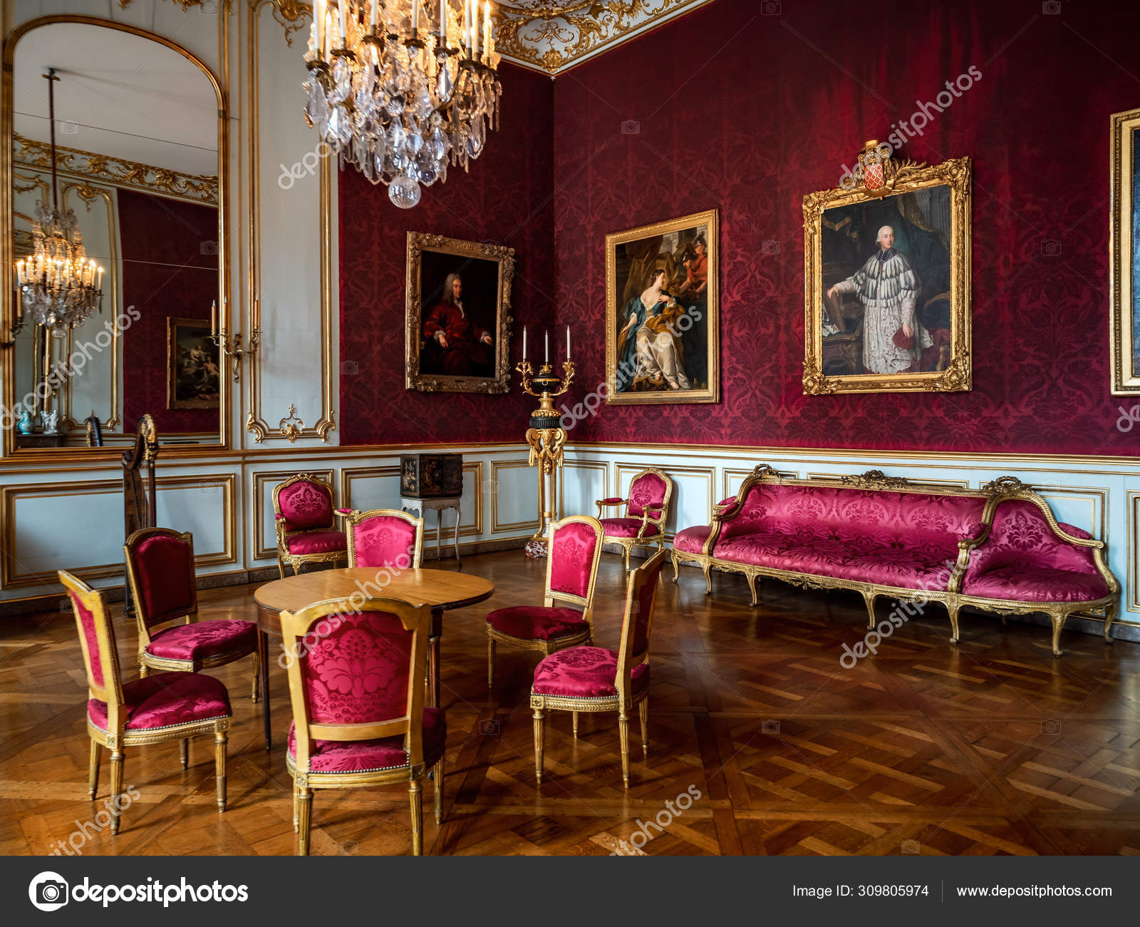 Beautiful luxury interior of Rohan palace in Strasbourg, royal m ...