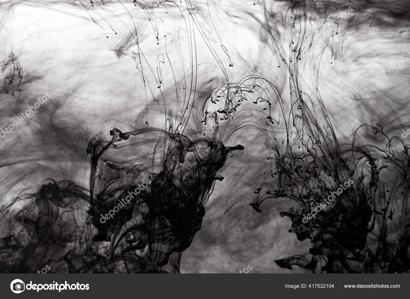 Closeup Black Ink Water Motion Isolated White Ink Swirling Underwater ...