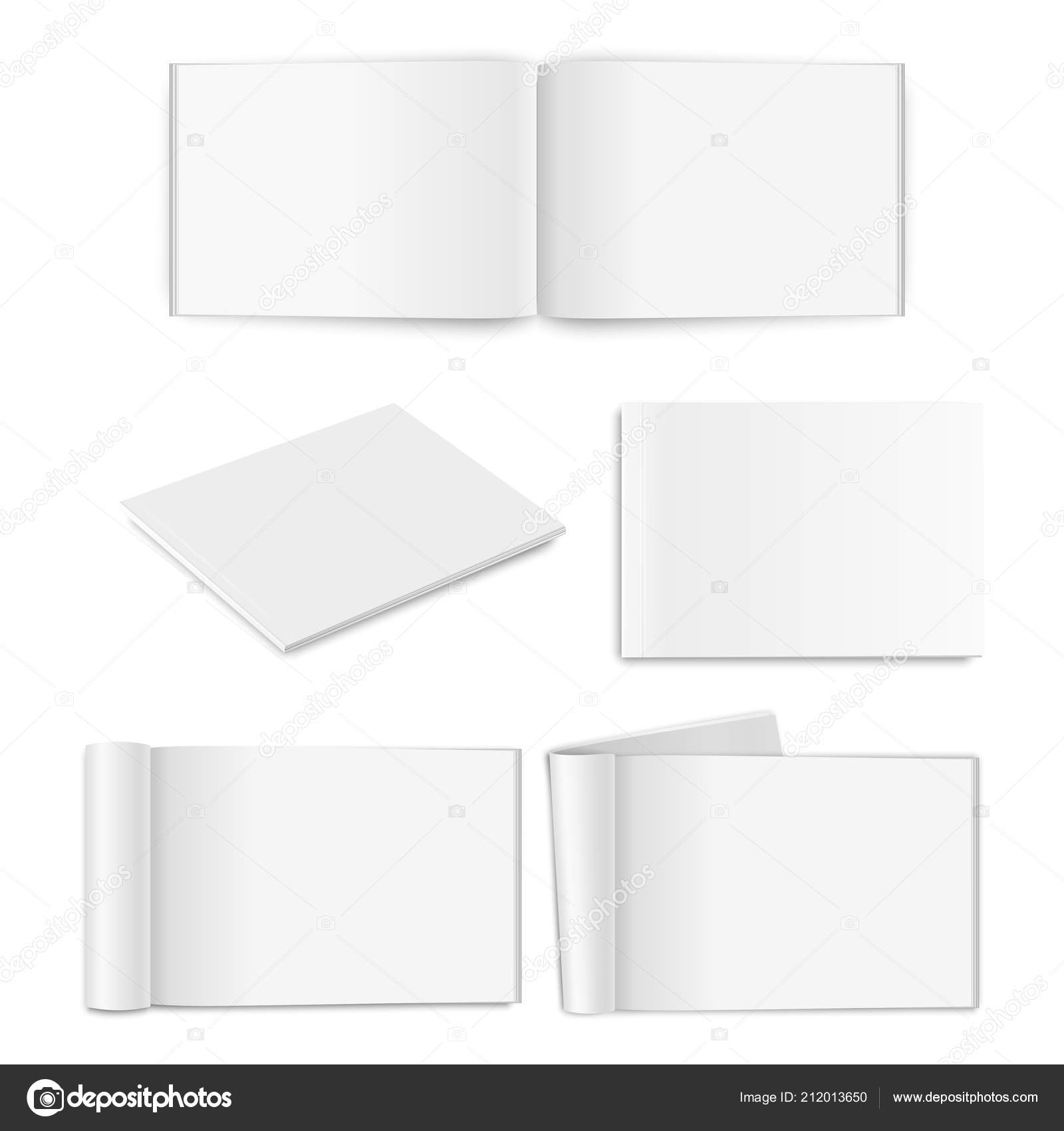Vector realistic empty paper closed and opened A4 horizontal magazine ...