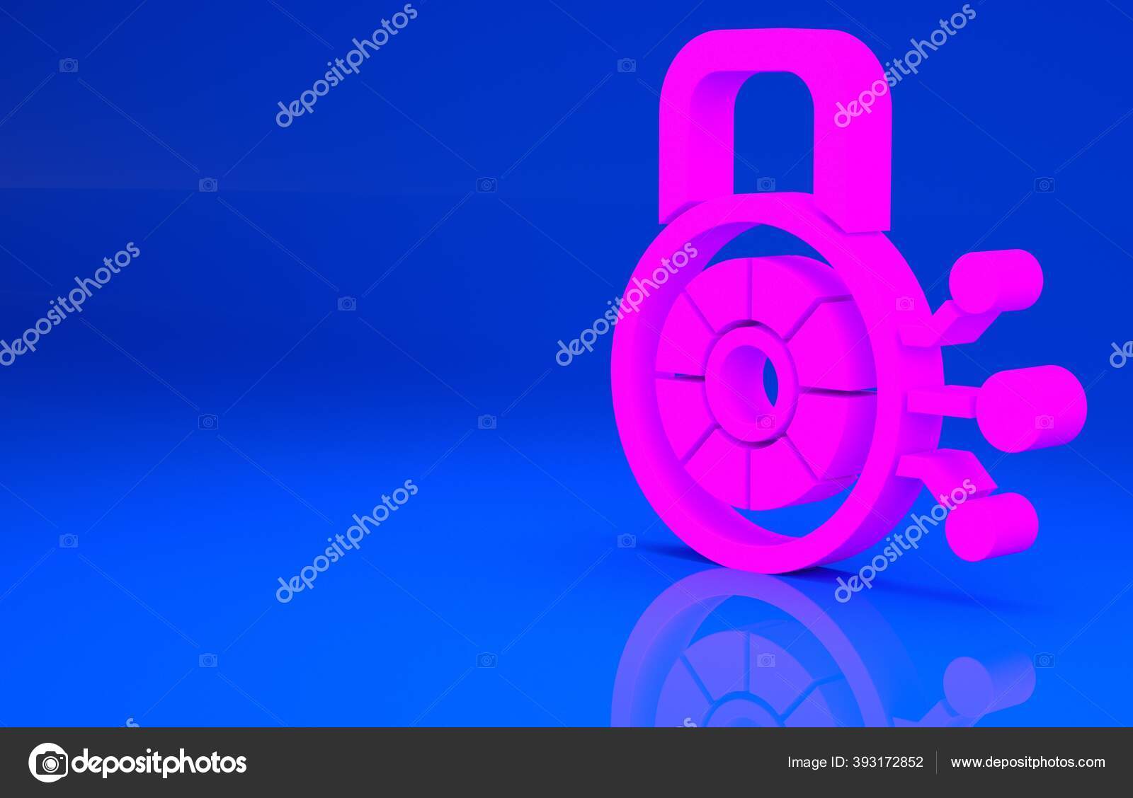 Pink Cyber security icon isolated on blue background. Closed padlock on ...