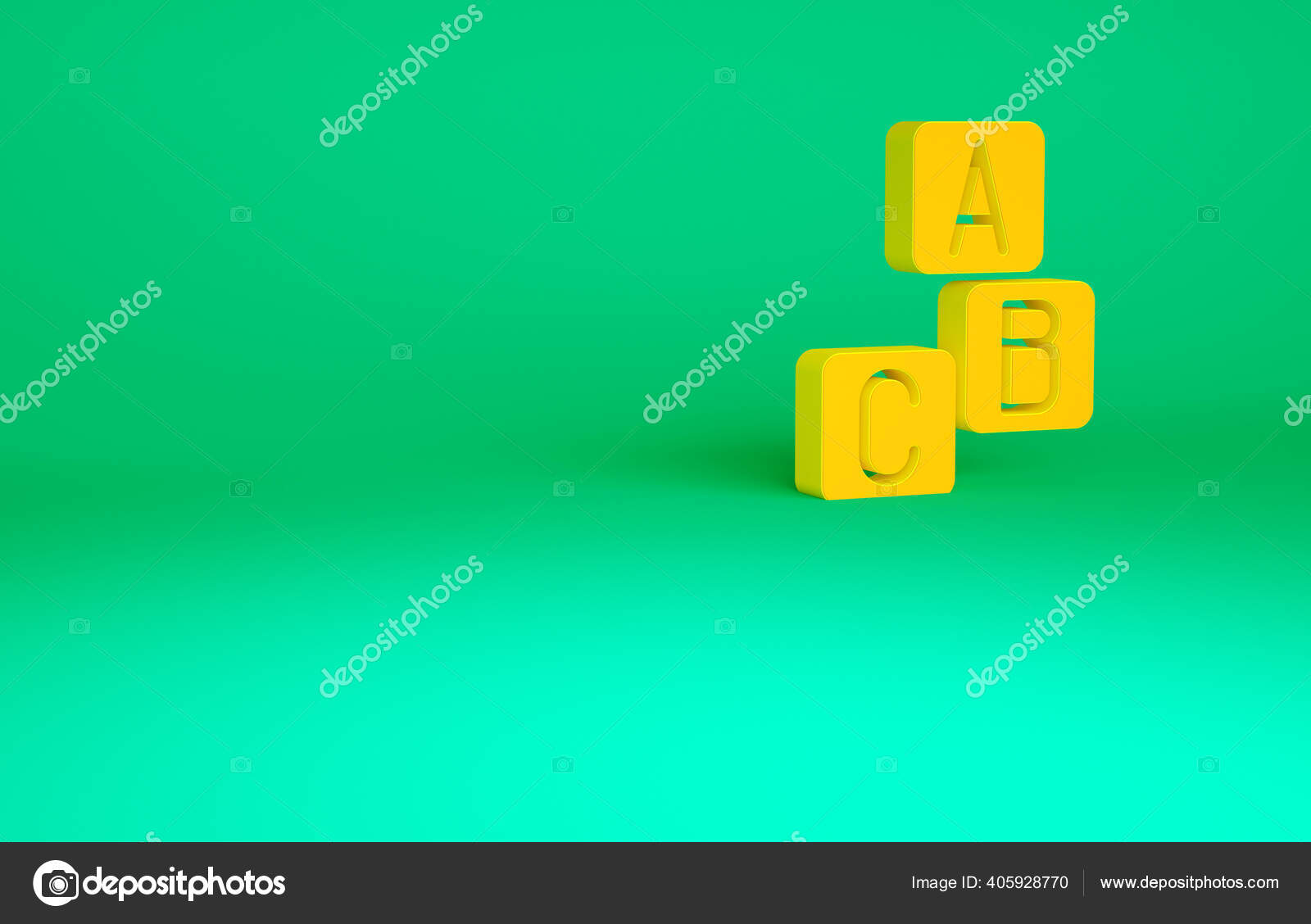 Orange ABC blocks icon isolated on green background. Alphabet cubes ...
