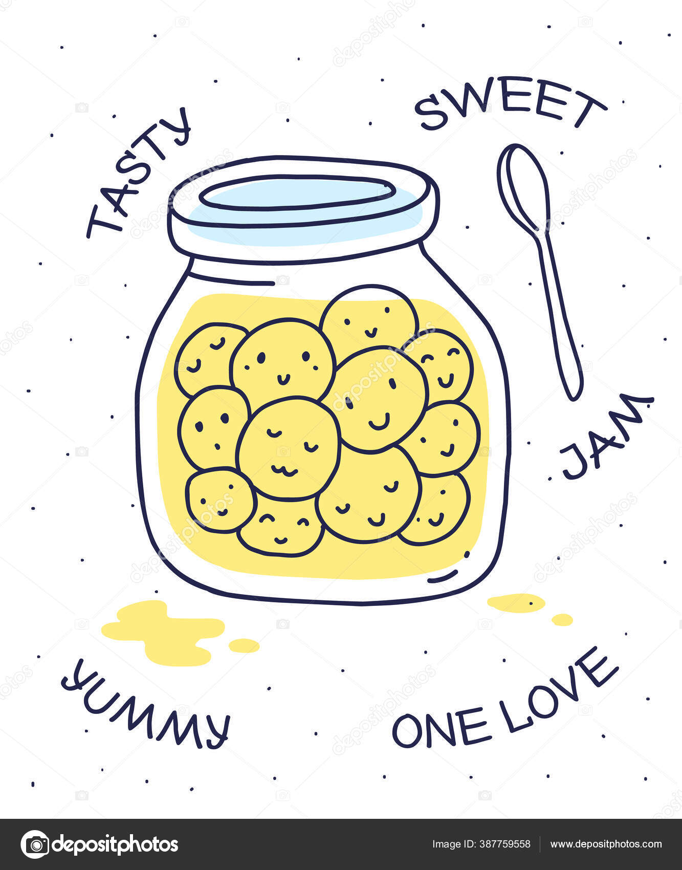 Vector Illustration Yellow Color Glass Jar Sweet Smile Face White Stock ...