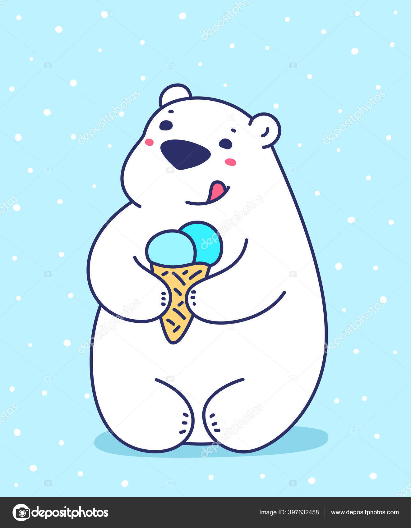 Cute Polar Bear On Ice Clipart