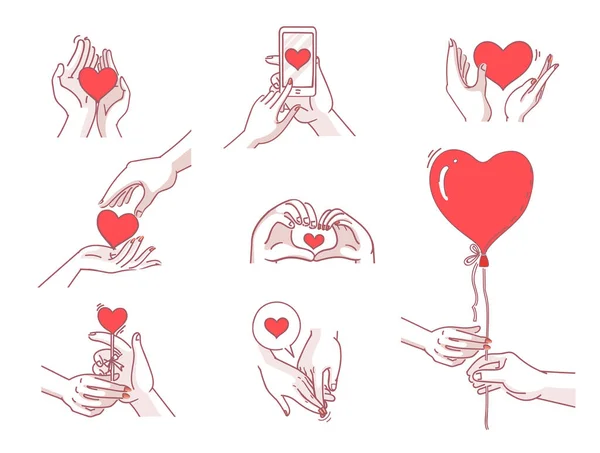 Love body language concept. doodles on different types red heart shape ...