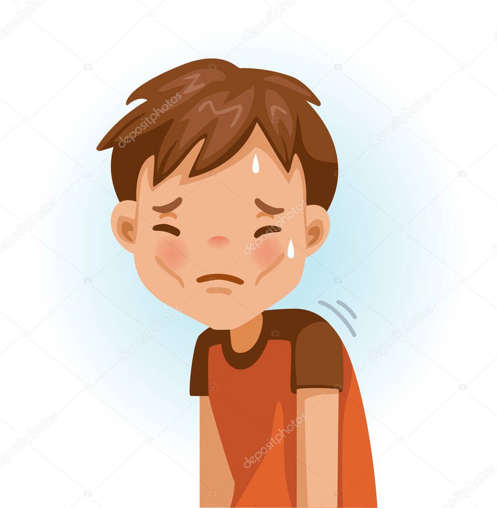 Un niño débil. Delgado, fatiga, malestar y fatiga. Muchacho triste. La ...