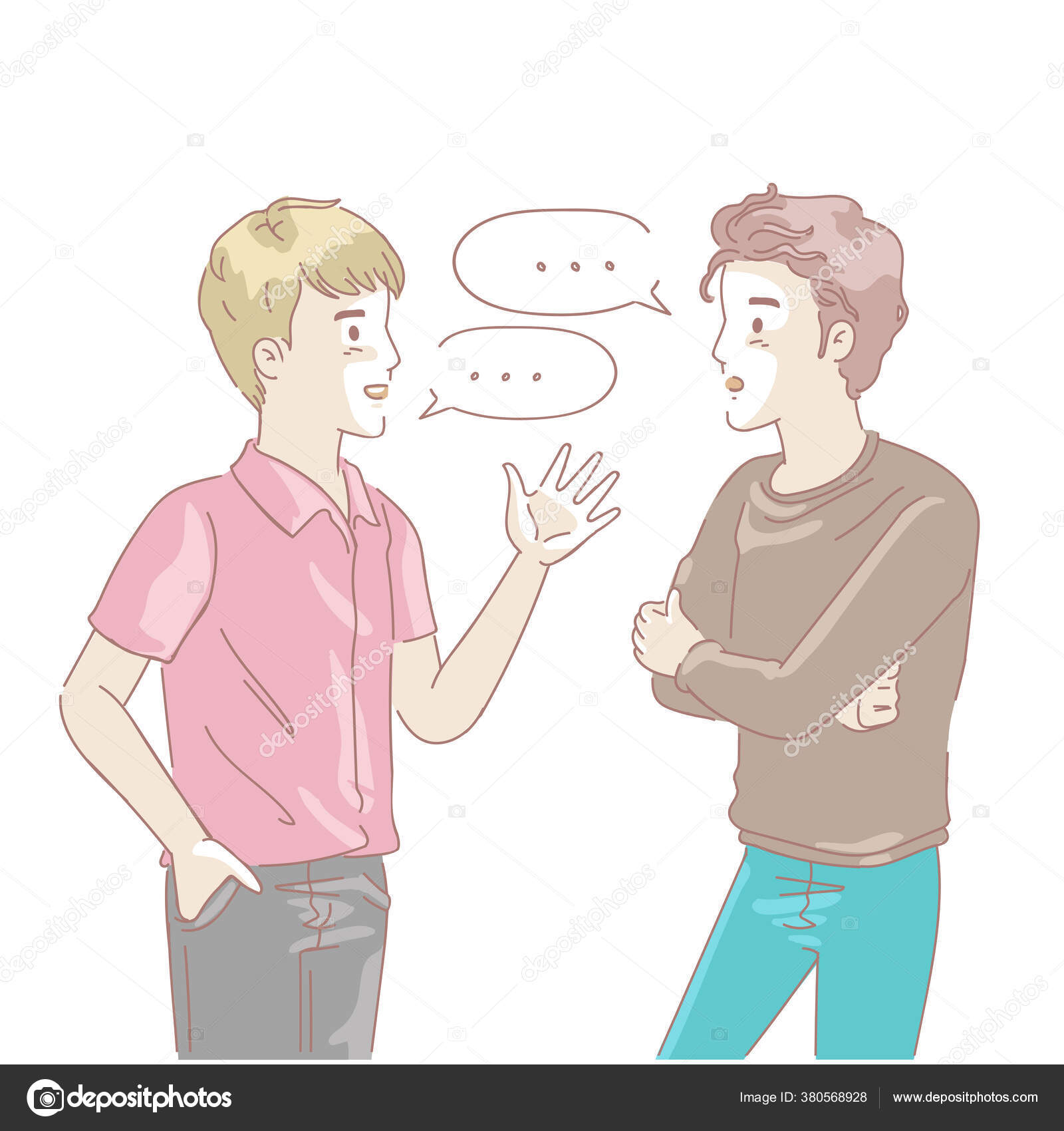 Two Men Talking Cartoon Hand Drawn Illustration Design Vector Isolated ...