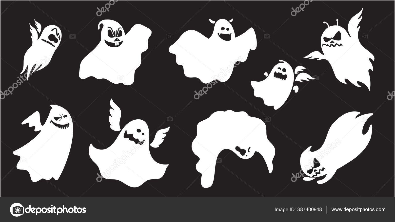 Monochrome Ghost Apparition Spook Horror Set Ghost Flying Shadow Funny ...
