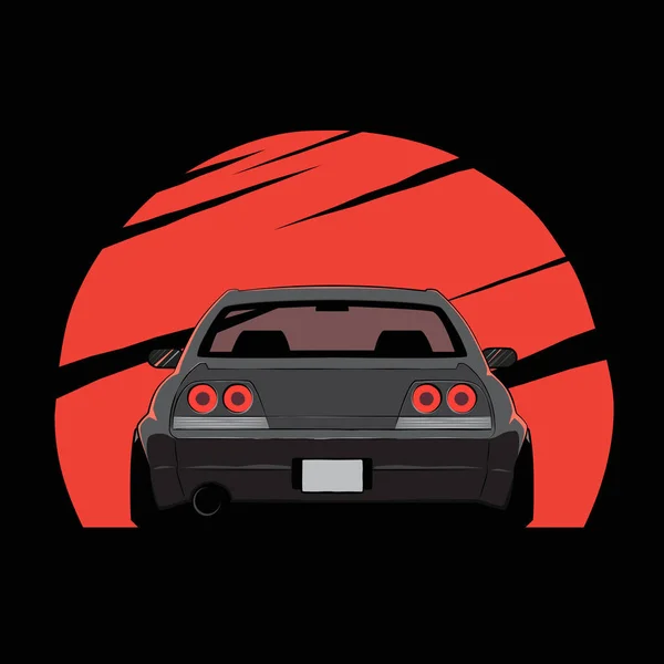 Cartoon Japan Tuned Car Red Sun Background Back View Vector Stock ...