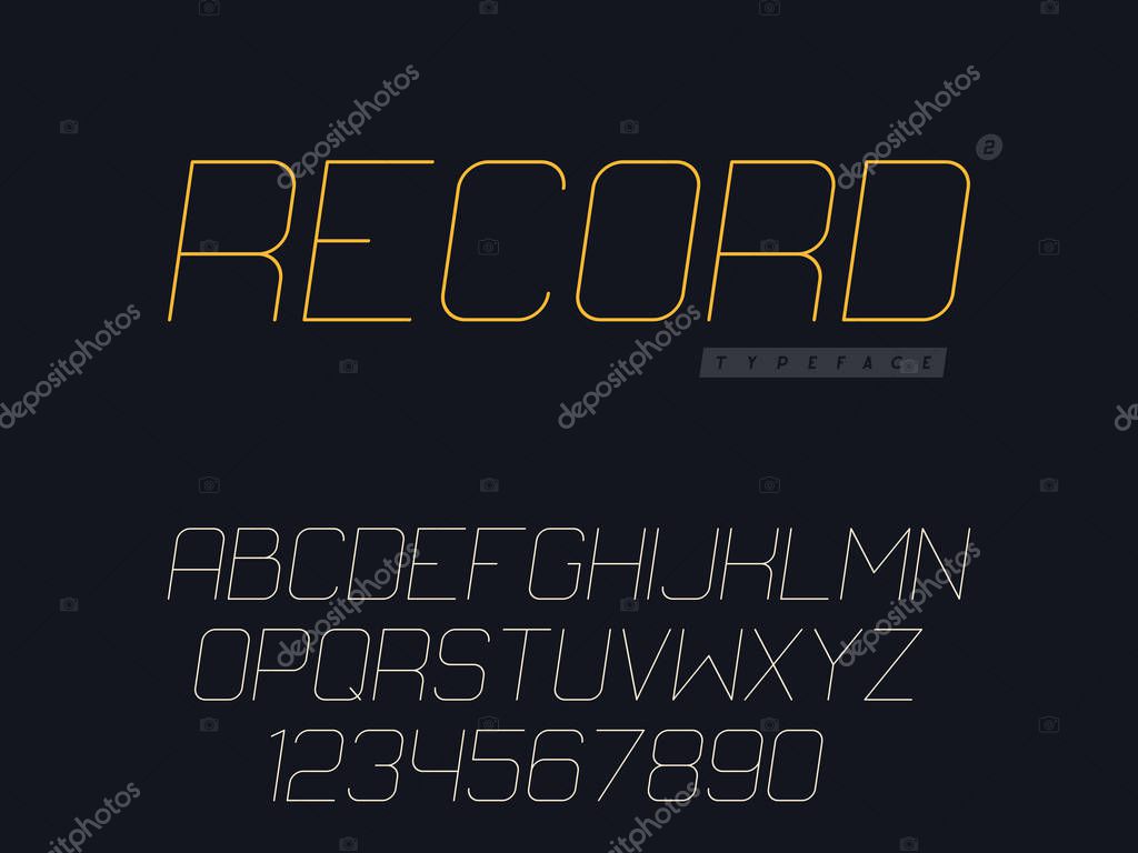 Fuente en línea fina uppercase. Letras y números del alfabeto latino ...