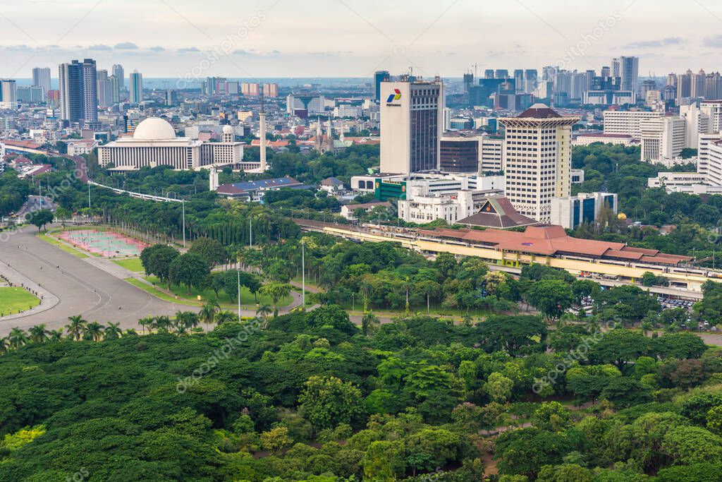 Yakarta, Indonesia - 19 de febrero de 2019: Paisaje aéreo de Yakarta ...