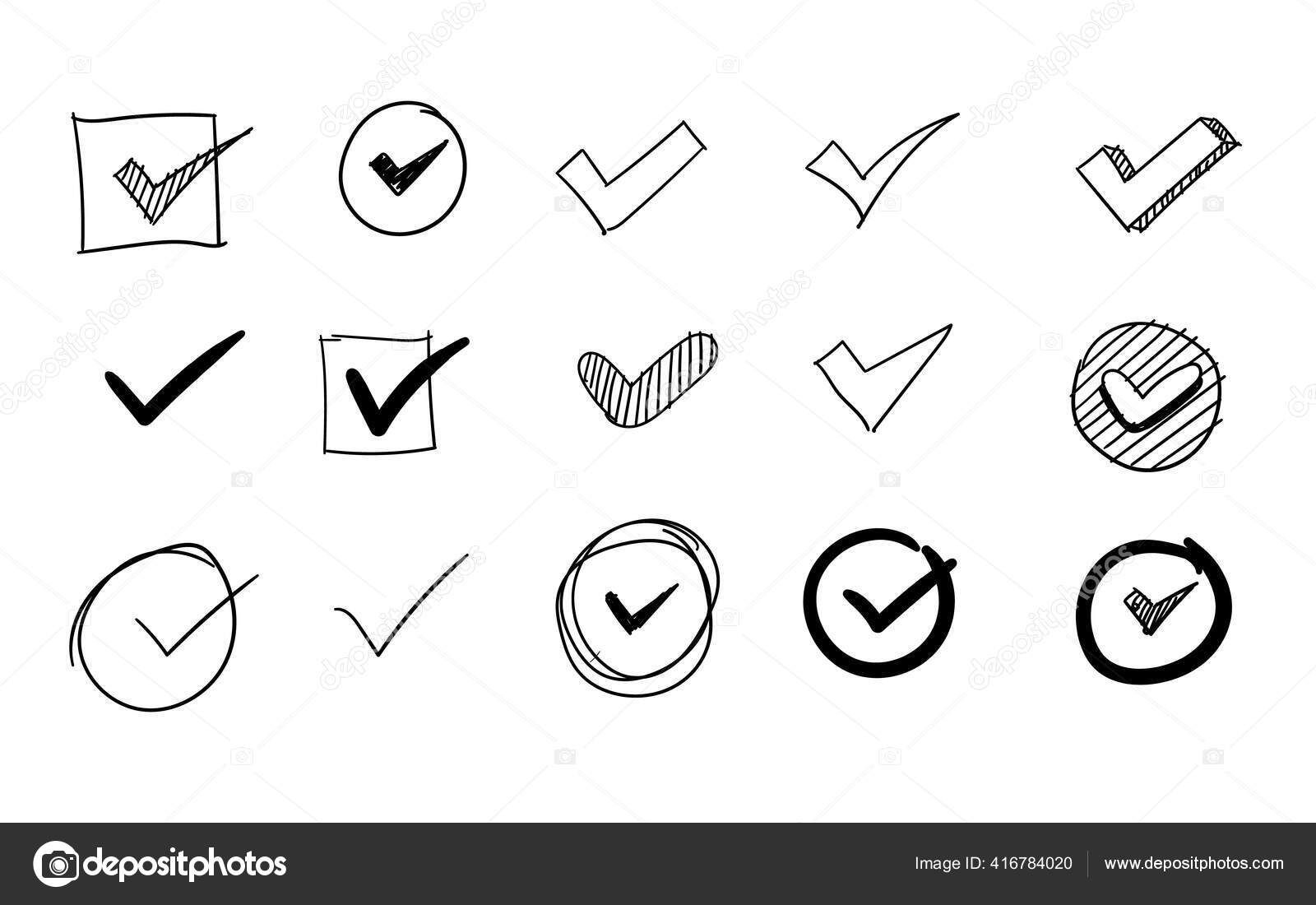 Check mark collection set choice examination doodle hand drawn sketches ...