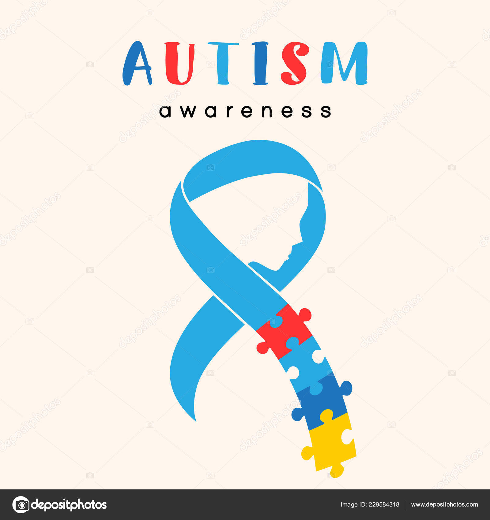 World Autism Awareness Day Colorful Puzzle Ribbon Face Symbol Autism ...