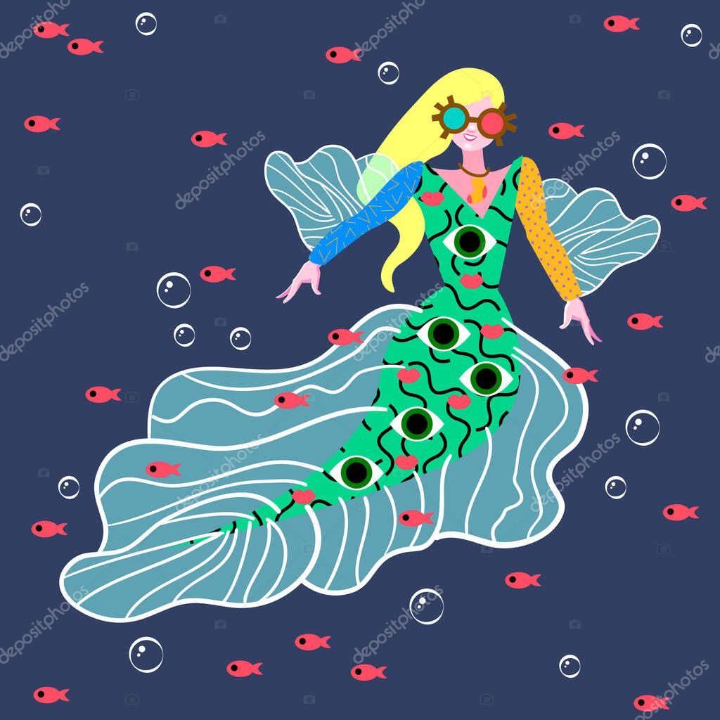 Chica sirena. Mar, oc ano. Ilustraci n vectorial 2024