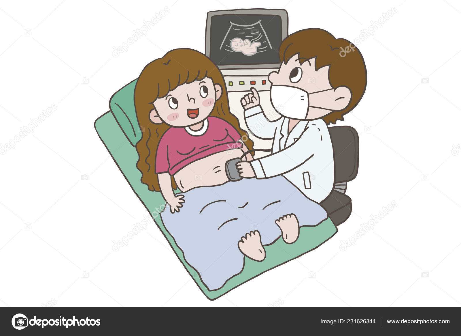 Doctor Doing Ultrasound Check Cartoon Illustration Stock Illustration ...