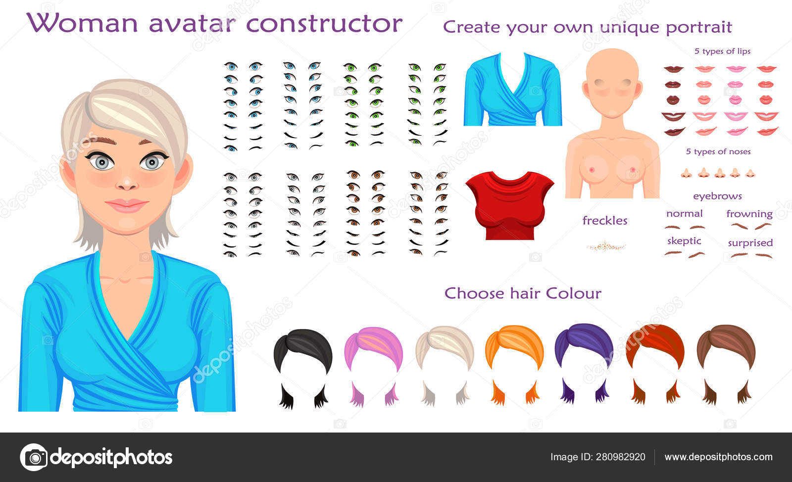 Vector woman avatar constructor character creation set Stock Vector by ...