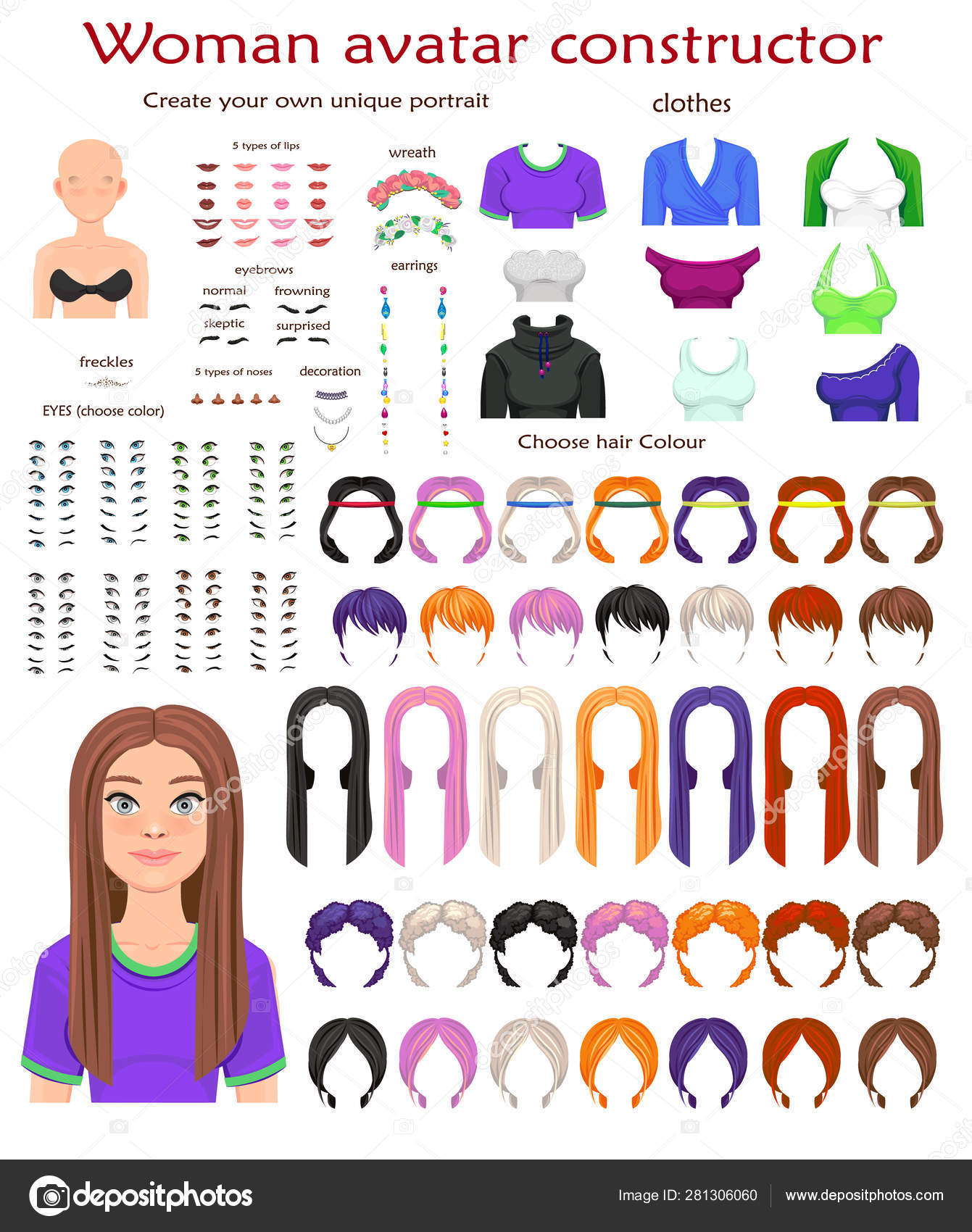 Vector woman avatar constructor character creation set Stock Vector ...