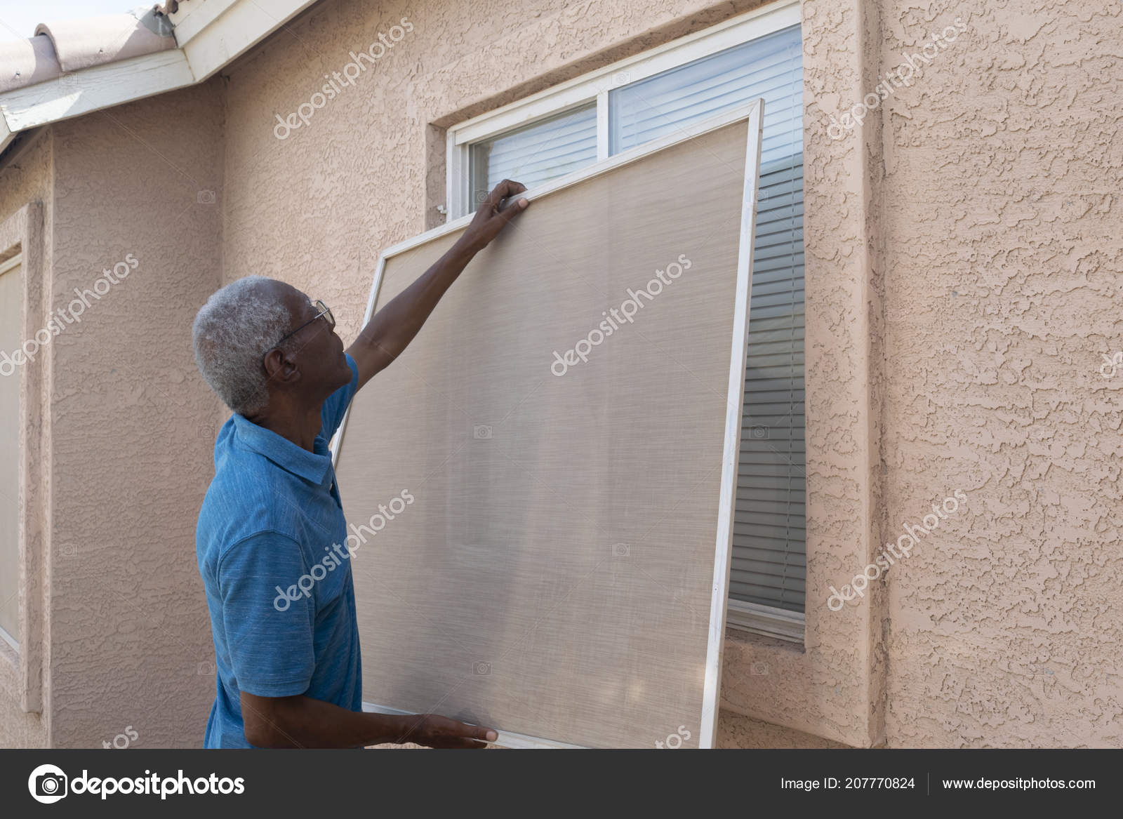 Senior Man Installing Window Screen House Stock Photo by ©phlens 207770824