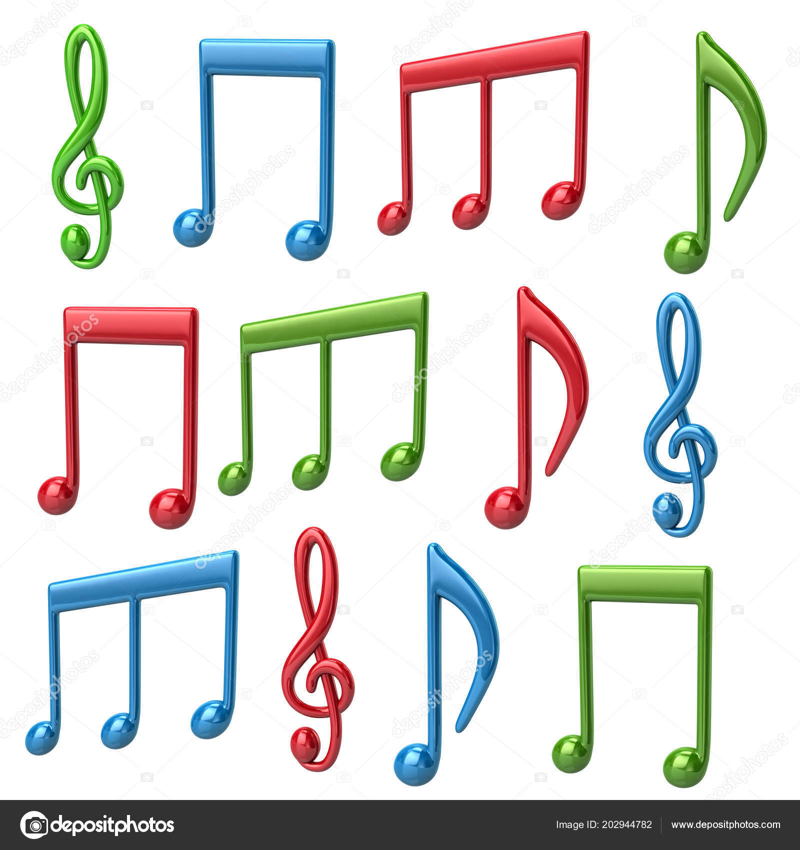 Conjunto Notas Musicales Colores Ilustración Aislada Sobre Fondo Blanco ...