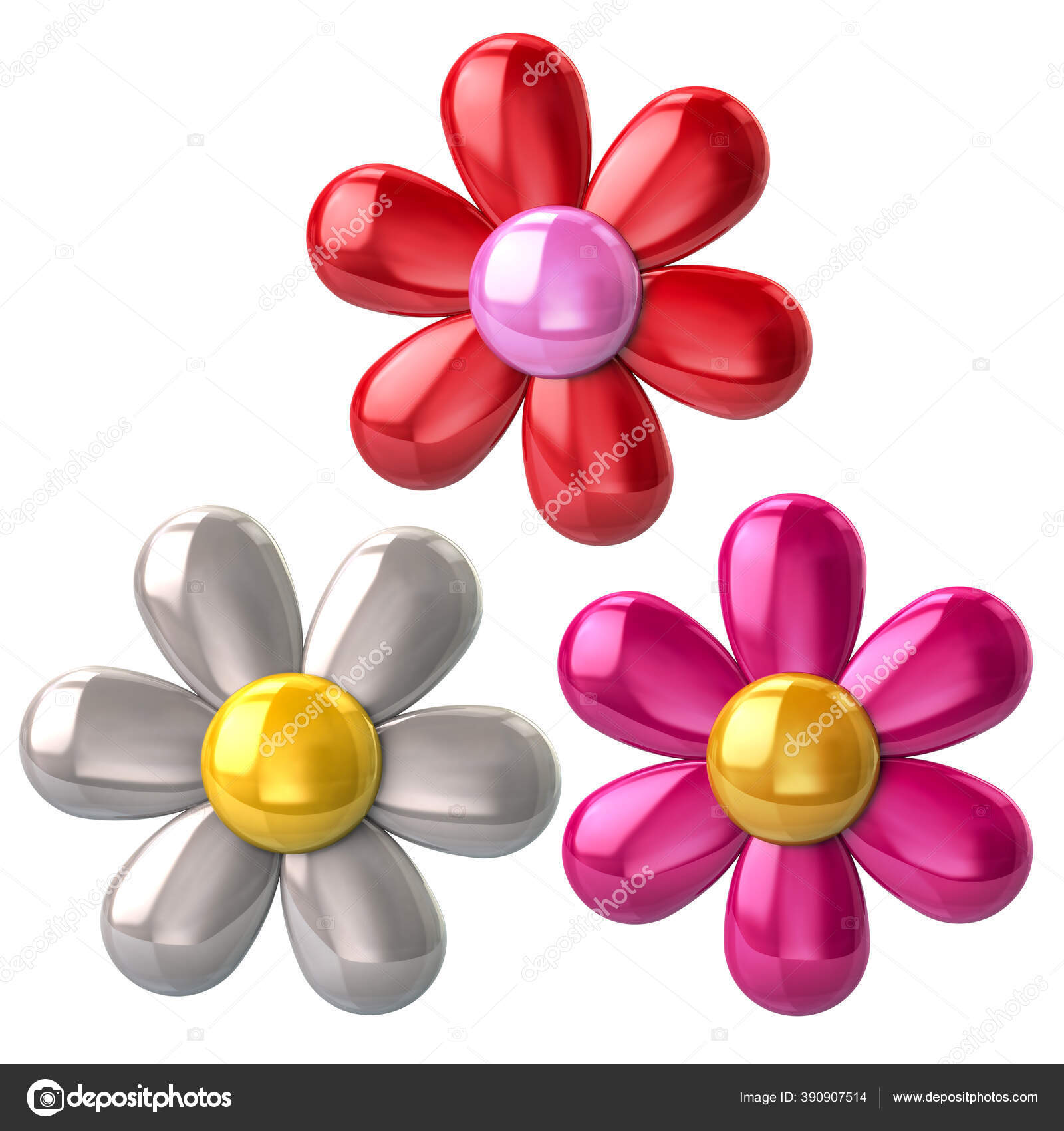 Three Colorful Flowers Illustration Isolated White Background — Stock ...