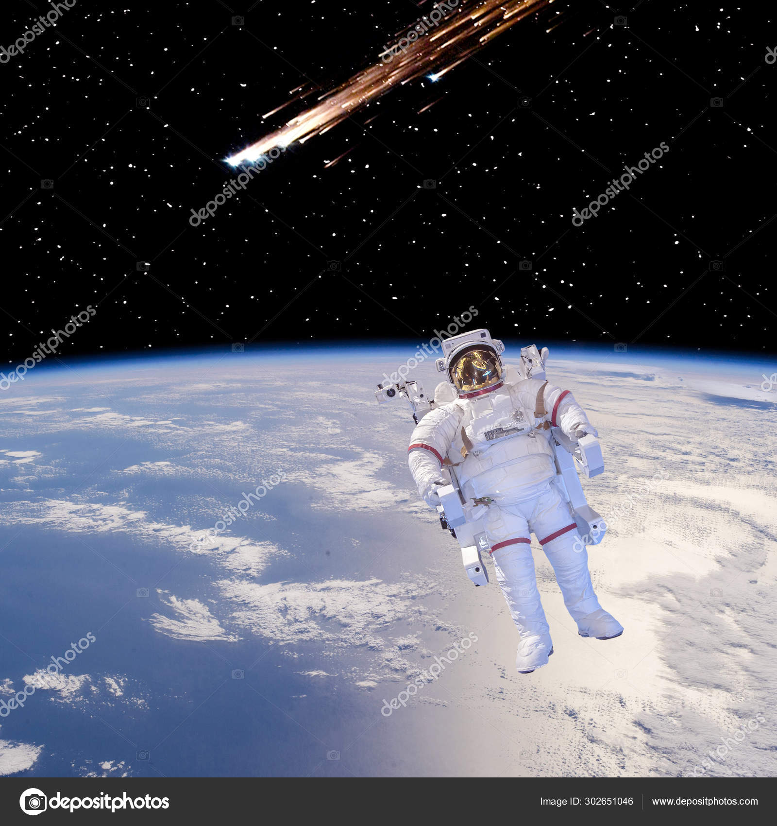 Meteor rain and astronaut. The elements of this image furnished — Stock ...