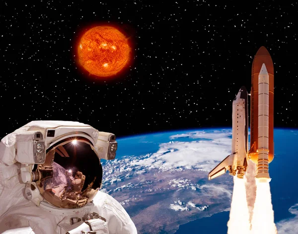 Astronauts Flying Rocket