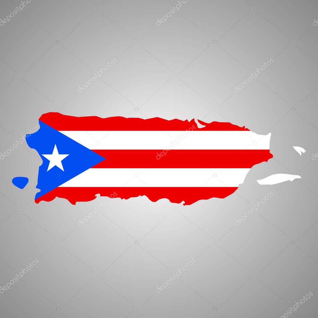 Mapa de Puerto Rico con bandera. Horizontal. Vector EPS 10 2023