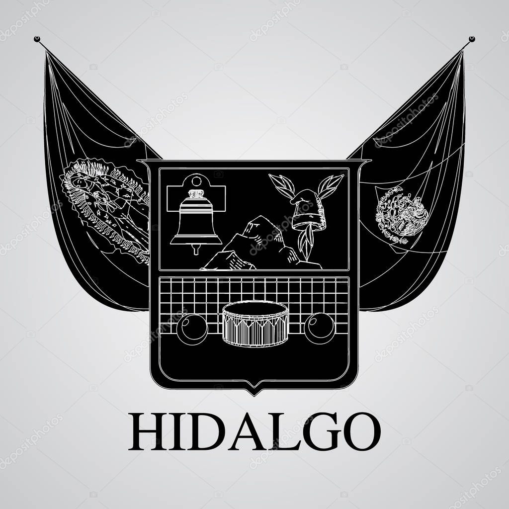 Silueta Hidalgo Escudo de Armas. Estado mexicano. Ilustración vectorial ...