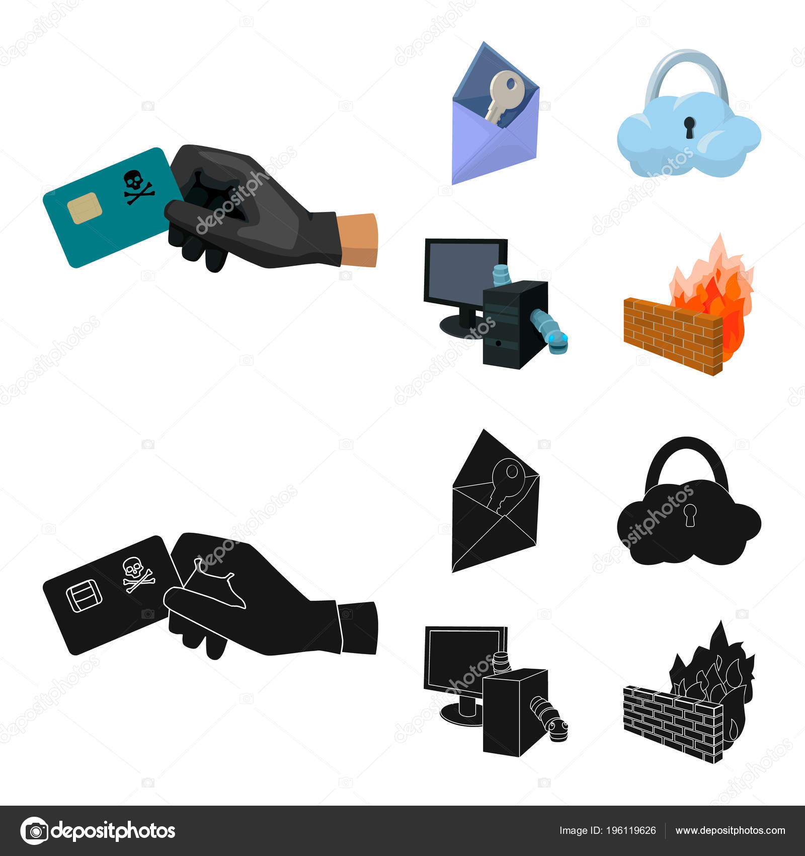 System, internet, connection, code .Hackers and hacking set collection icons in cartoon,black ...