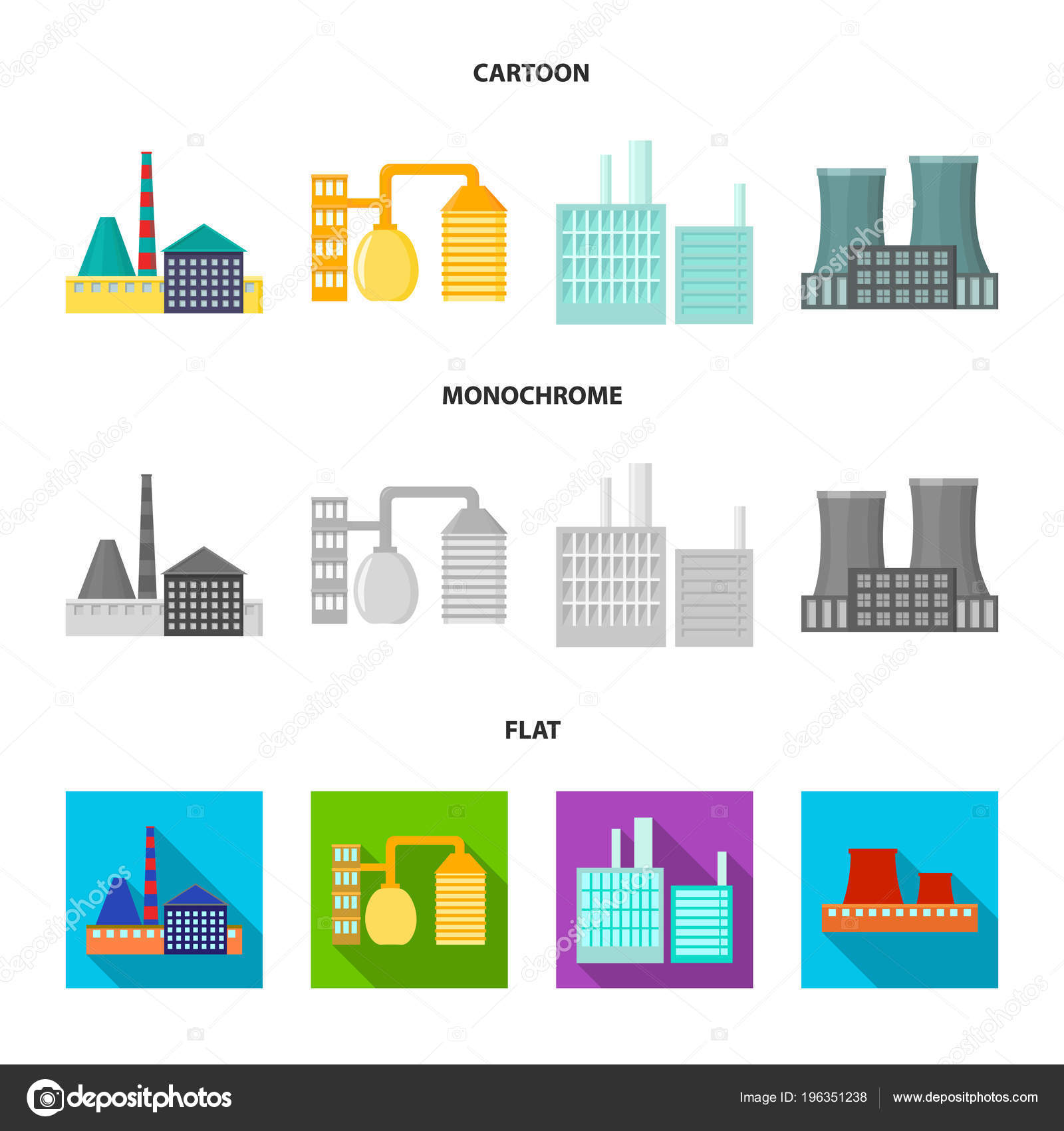 Iconos de colección conjunto de fábrica de la industria, production ...