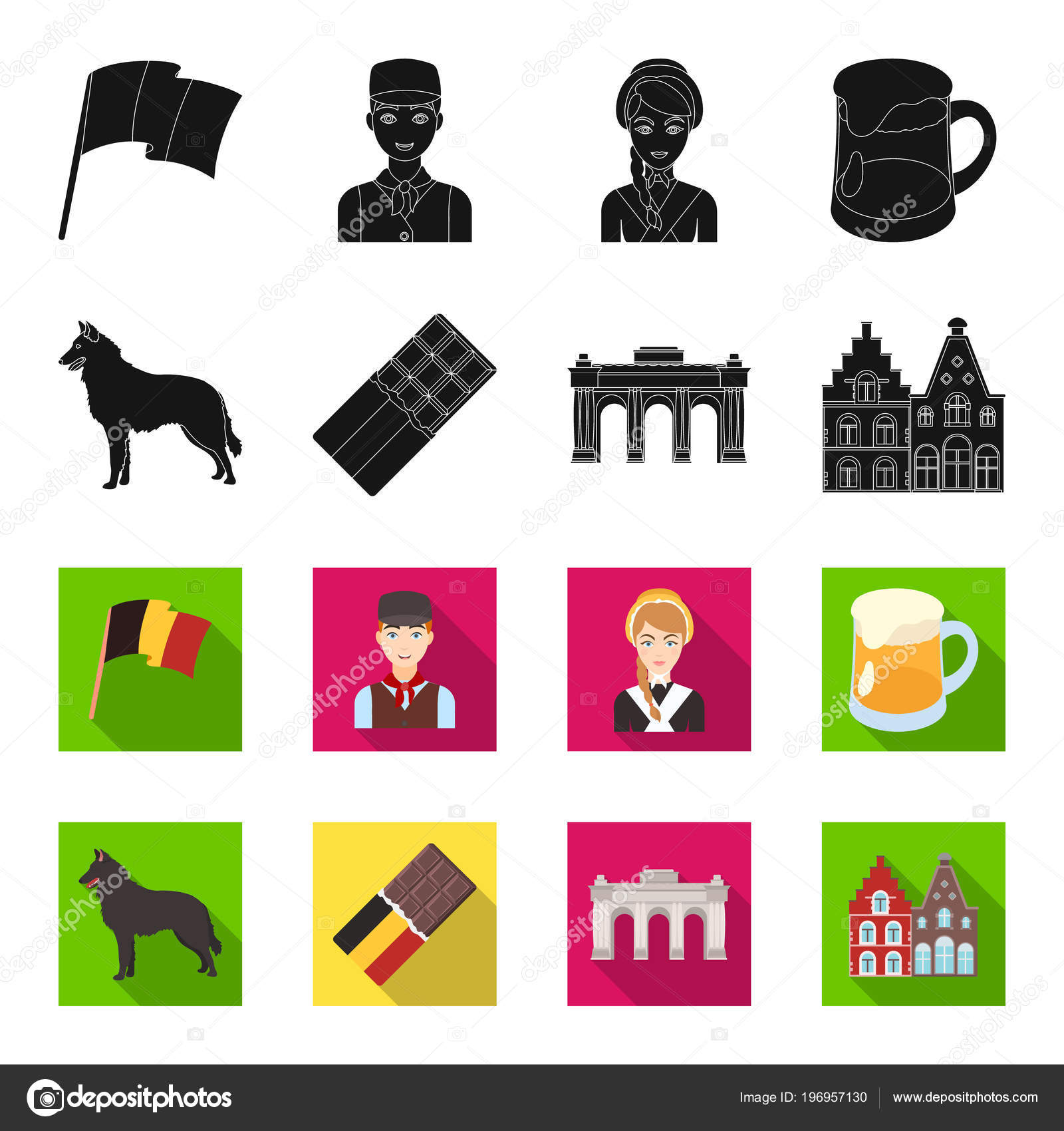 Chocolate, cathedral and other symbols of the country.Belgium set ...