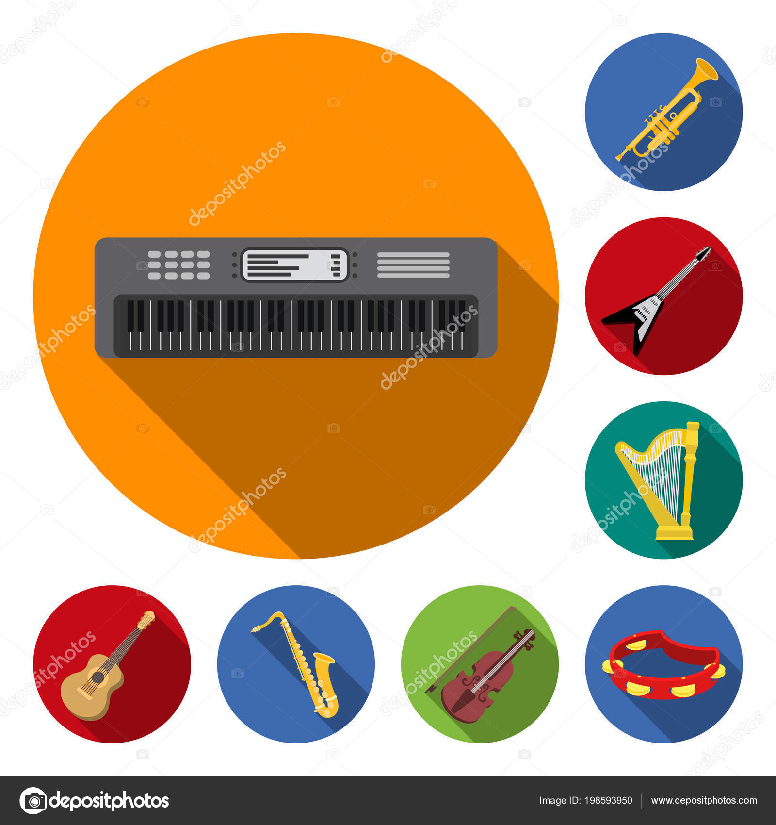 Musical instrument flat icons in set collection for design. String and ...