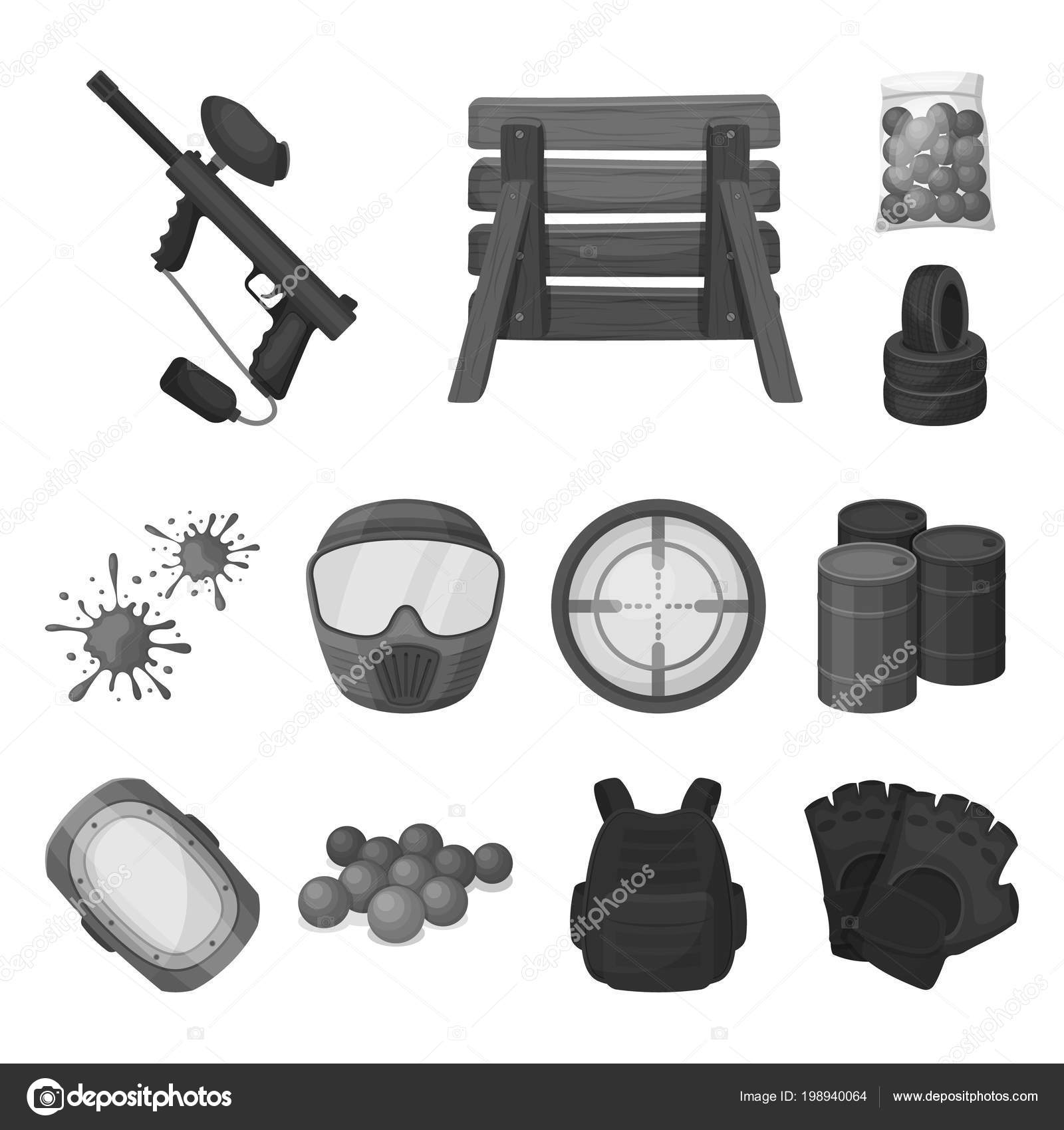 Paintball, team game monochrome icons in set collection for design ...